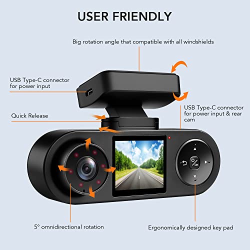 COXPAL 3 Channel Dash Cam Front and Rear Inside with GPS, WiFi, Infrared Night Vision, Supercapacitor, G-Sensor, 2K+1080P+1080P Triple Car Camera, Parking Monitor, Supports 512GB Max