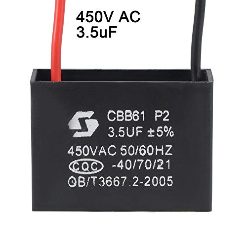 uxcell Ceiling Fan Capacitor CBB61 3.5uF 450V AC 2 Wires Metallized Polypropylene Film Capacitor 43x31x18mm for Electric Fan Pump Motor Generator 2Pcs
