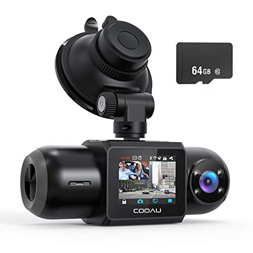 COOAU Dash Cam, 64GB SD Card Included, 1080P FHD Built-in GPS Wi-Fi, Front and Inside Car Camera Recorder for Uber with Infrared Night Vision, Sony Sensor, 4 IR LEDs,G-Sensor, Parking Mode