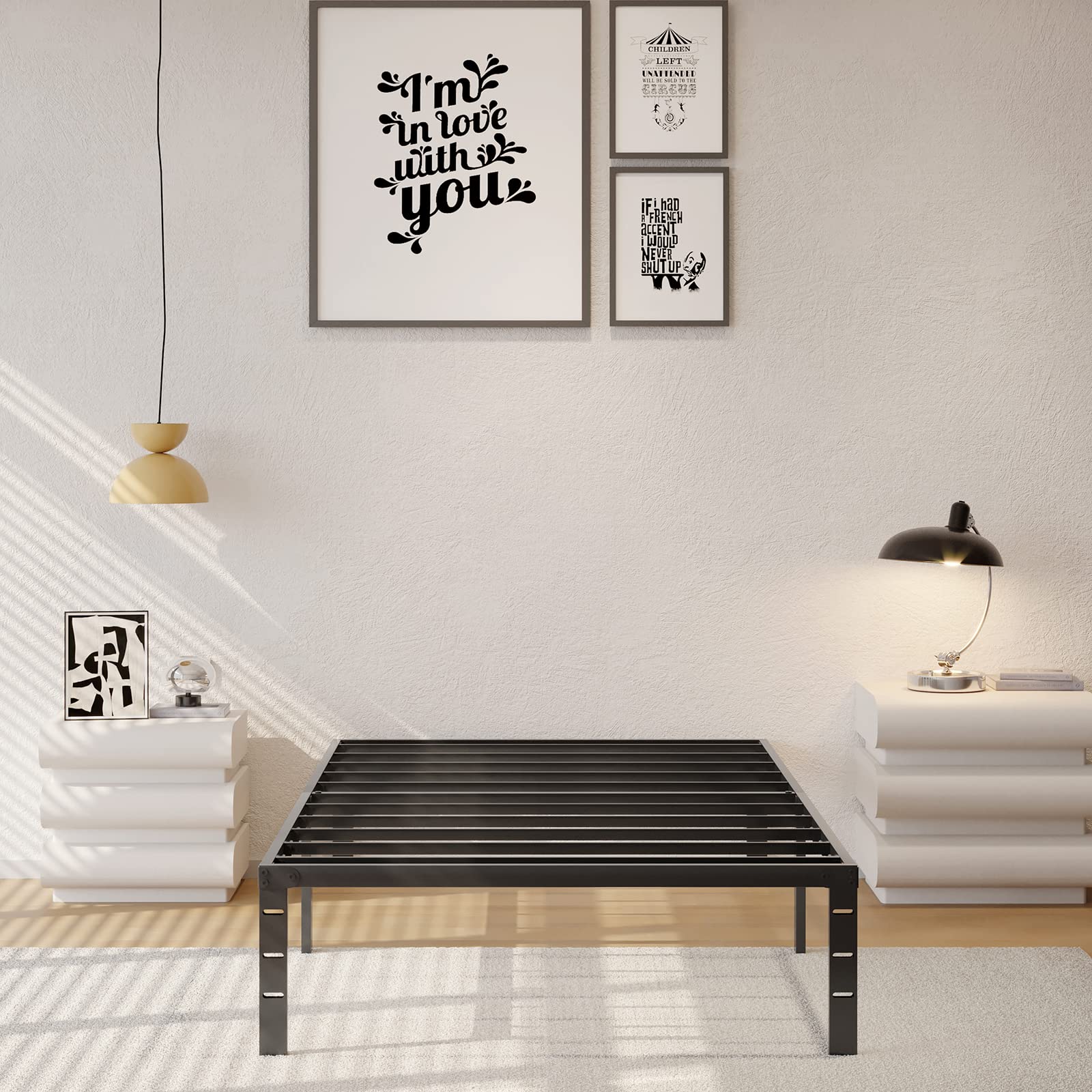 zunatu 14 Inch Twin XL Metal Bed Frame Foundation No Box Spring Needed Heavy Duty Tall Platform with Large Storage Easy Assembly Mattress Noise Free, Black
