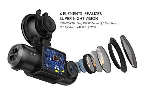 COOAU Dash Cam, 64GB SD Card Included, 1080P FHD Built-in GPS Wi-Fi, Front and Inside Car Camera Recorder for Uber with Infrared Night Vision, Sony Sensor, 4 IR LEDs,G-Sensor, Parking Mode