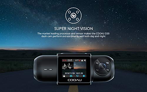 COOAU Dash Cam, 64GB SD Card Included, 1080P FHD Built-in GPS Wi-Fi, Front and Inside Car Camera Recorder for Uber with Infrared Night Vision, Sony Sensor, 4 IR LEDs,G-Sensor, Parking Mode