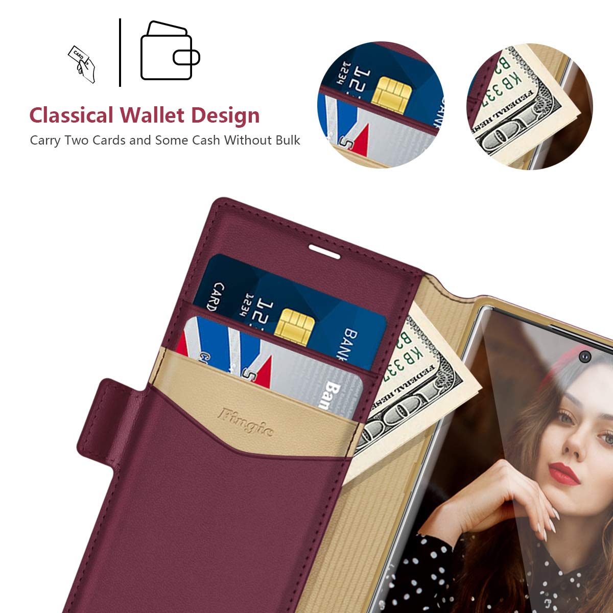 Fingic for Samsung Note 10 Case,Note 10 Wallet Case,PU Leather Wallet Case 2 ID &Credit Cards Slots Holder Side Pocket Kickstand Feature Flip Case Cover for Samsung Galaxy Note 10 6.3"(2019)-Wine Red