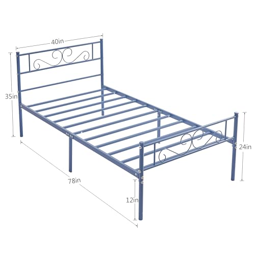 VECELO Twin Size Bed Frame with Headboard, 14 Inch Metal Platform Mattress Foundation, No Boxing Spring Needed, Squeak Resistant, Easy Assembly, Sky Blue