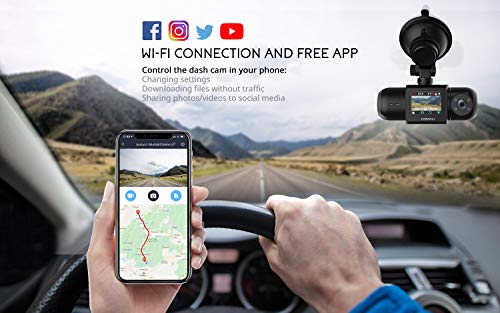 COOAU Dash Cam, 64GB SD Card Included, 1080P FHD Built-in GPS Wi-Fi, Front and Inside Car Camera Recorder for Uber with Infrared Night Vision, Sony Sensor, 4 IR LEDs,G-Sensor, Parking Mode