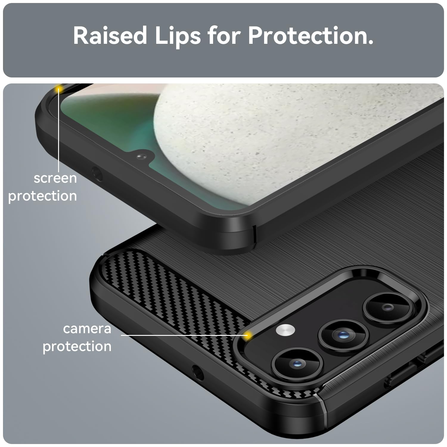 KOARWVC Phone Case for Samsung A15 Case, Galaxy A15 case with HD Screen Protectors, Carbon Fiber Shockproof Rugged Shield Soft TPU Back Cover Cases for Samsung Galaxy A15 (Black)