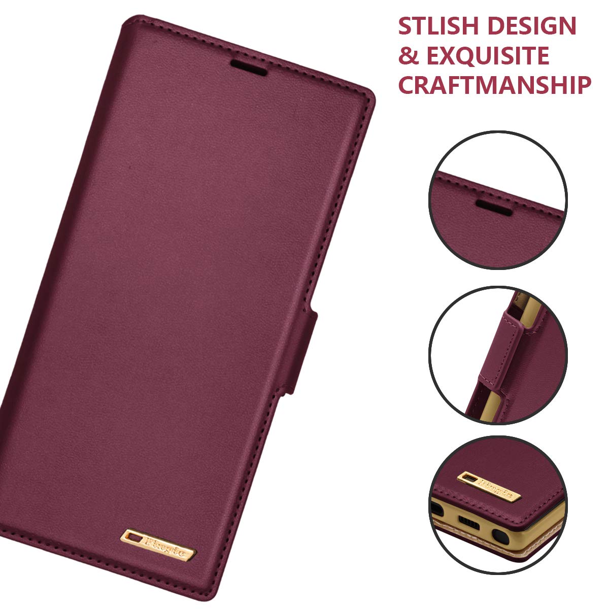 Fingic for Samsung Note 10 Case,Note 10 Wallet Case,PU Leather Wallet Case 2 ID &Credit Cards Slots Holder Side Pocket Kickstand Feature Flip Case Cover for Samsung Galaxy Note 10 6.3"(2019)-Wine Red