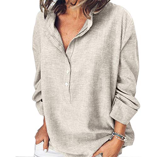 AndongnywellWomen's Casual Long Sleeve Shirts Front V Neck Button Shirts Long Sleeve Shirt Blouses (Gray,XX-Large,XX-Large)