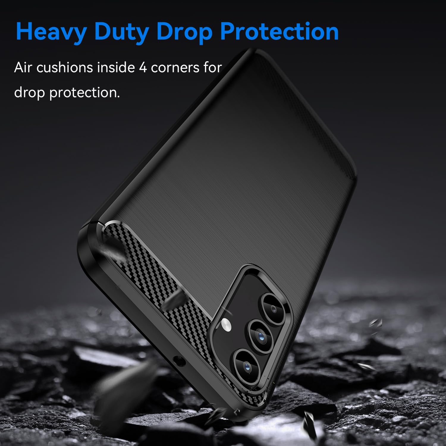 KOARWVC Phone Case for Samsung A15 Case, Galaxy A15 case with HD Screen Protectors, Carbon Fiber Shockproof Rugged Shield Soft TPU Back Cover Cases for Samsung Galaxy A15 (Black)