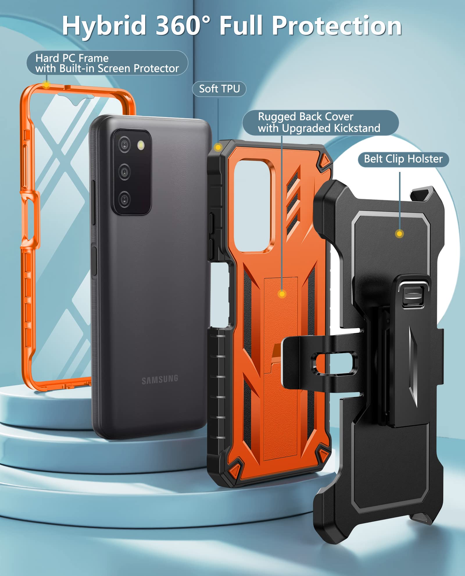 SOiOS for Samsung Galaxy A03s Case: Military Grade Drop Proof Protection Cell Phone Holster Cover | Heavy Duty Protective Rugged Cases with Kickstand | Durable Matte Textured Shockproof TPU Protector