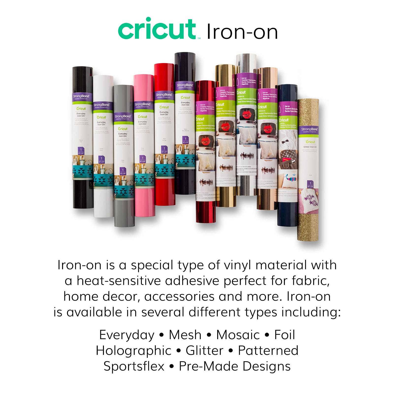 Cricut Everyday Iron On - 12” x 2ft - HTV Vinyl for T-Shirts - StrongBond Guarantee, Outlast 50+ Washes, Use with Cricut Explore Air 2/Maker, White