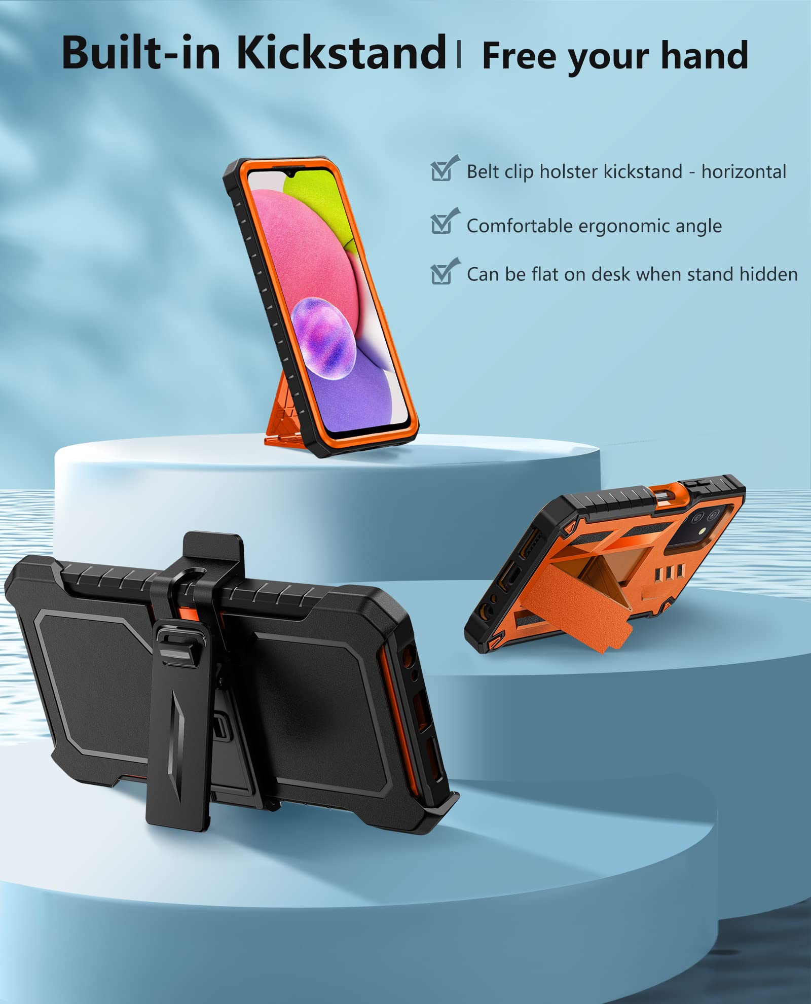 SOiOS for Samsung Galaxy A03s Case: Military Grade Drop Proof Protection Cell Phone Holster Cover | Heavy Duty Protective Rugged Cases with Kickstand | Durable Matte Textured Shockproof TPU Protector