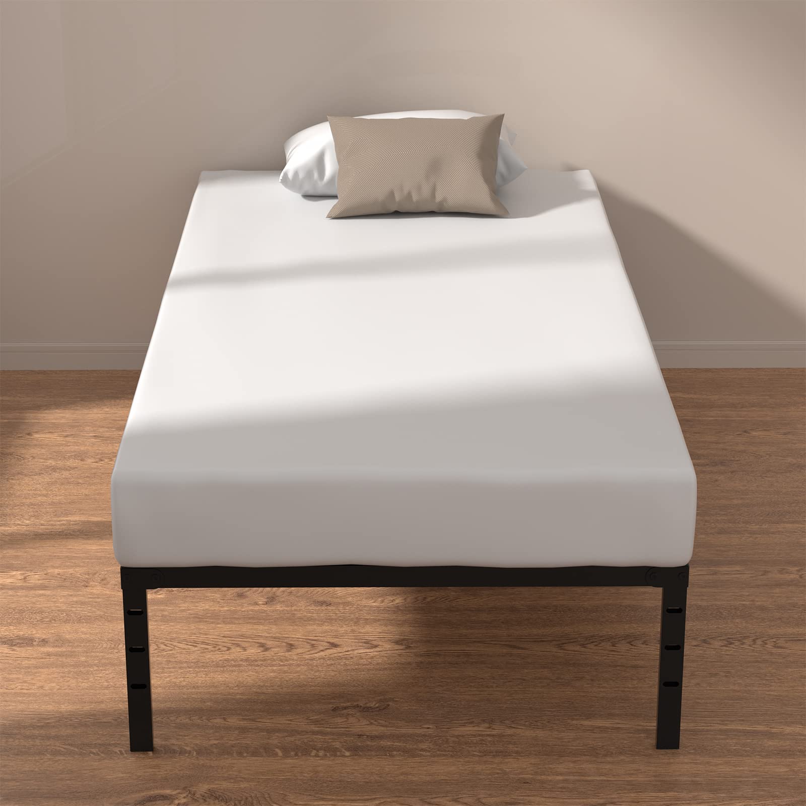 Meberam 18 Inch Twin Size Metal Platform Bed Frame Heavy Duty Mattress Foundation Support No Box Spring Need, Black