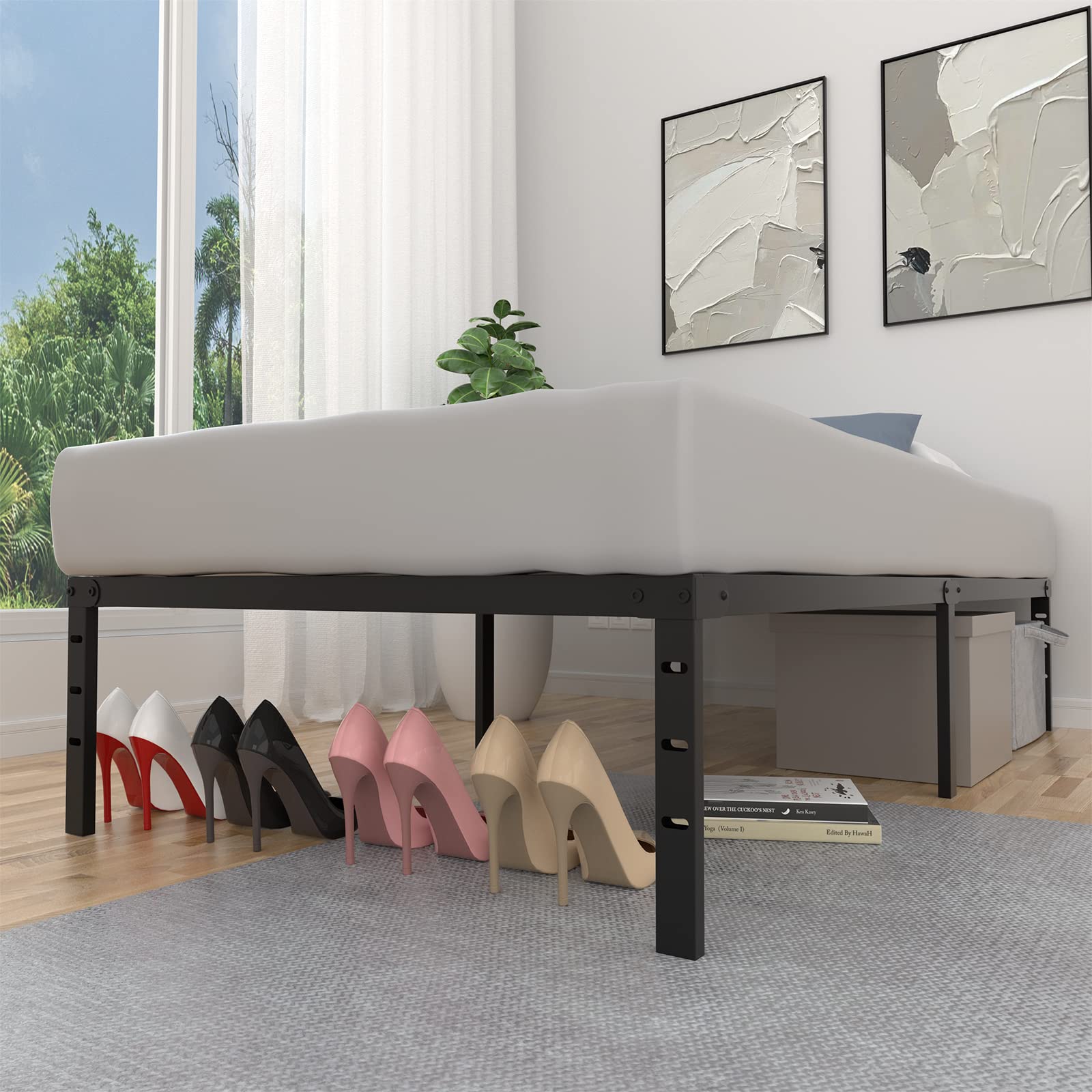 Meberam 18 Inch Twin Size Metal Platform Bed Frame Heavy Duty Mattress Foundation Support No Box Spring Need, Black