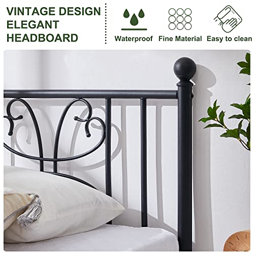 VECELO Twin Metal Platform Bed Frame Mattress Foundation with Iron-Art Headboard and Footboard, No Box Spring Needed, Noise-Free, Easy Assembly, Under Bed Storage