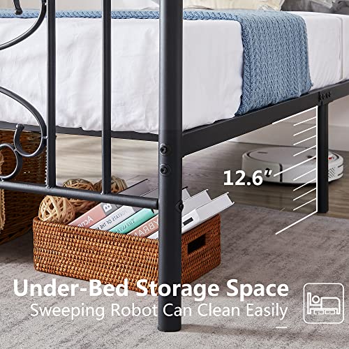VECELO Twin Metal Platform Bed Frame Mattress Foundation with Iron-Art Headboard and Footboard, No Box Spring Needed, Noise-Free, Easy Assembly, Under Bed Storage