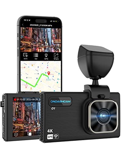ONDASHCAM 4K Dash Cam with 3.5" LCD Display, 2160P UHD Car Camera Built in WiFi & GPS with Night Vision, G-Sensor, WDR, 170°Wide Angle & Parking Monitor (32GB Micro SD Card Included)