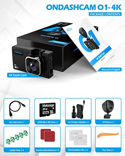 ONDASHCAM 4K Dash Cam with 3.5" LCD Display, 2160P UHD Car Camera Built in WiFi & GPS with Night Vision, G-Sensor, WDR, 170°Wide Angle & Parking Monitor (32GB Micro SD Card Included)