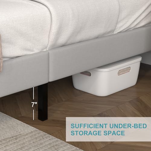 IYEE NATURE Twin Bed Frame Upholstered Platform with Headboard and Strong Wooden Slats, Strong Weight Capacity, Non-Slip,No Box Spring Needed, Easy Assembly,Twin Size Bed Frame,Gray