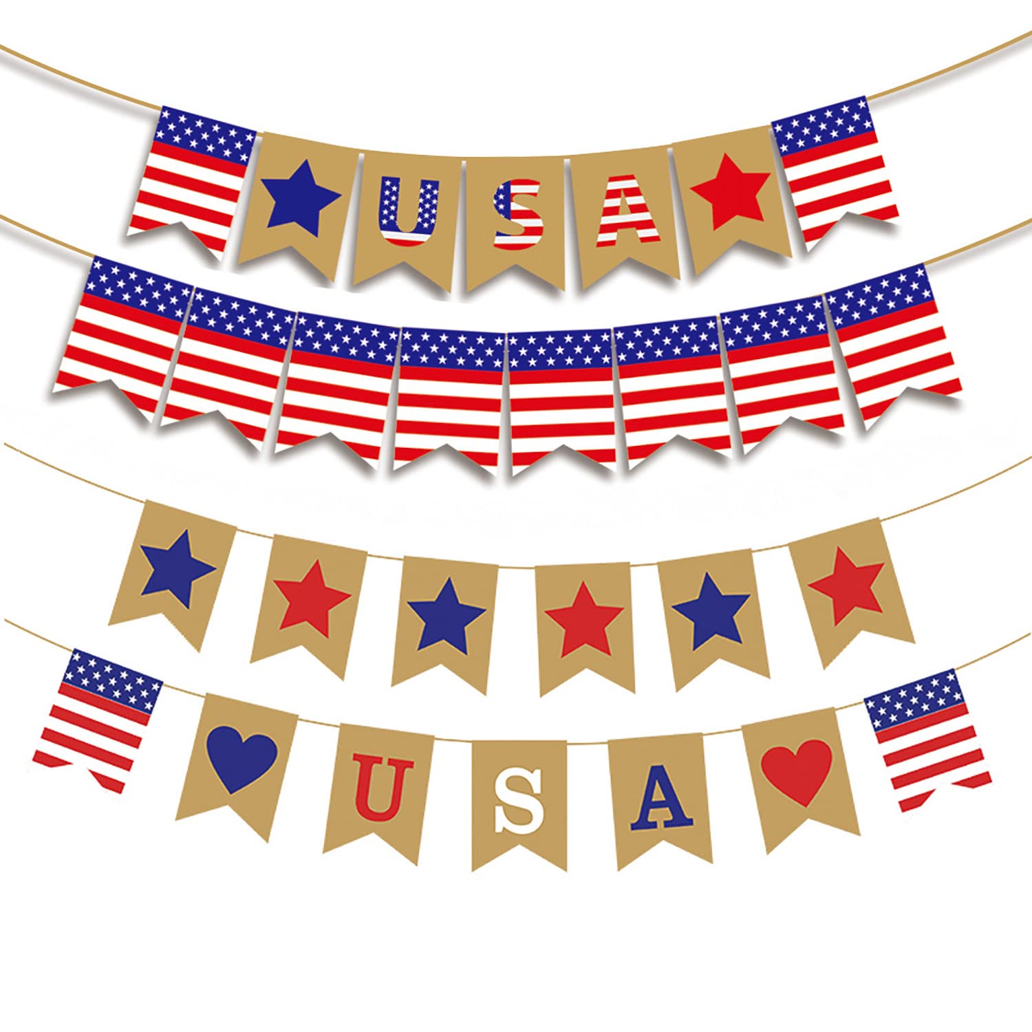 J.H LIVING 2 Pcs U.S. Flags Holiday Supplies Red White Blue Stars Banner July 4 Fourth of July Patriotic Hangings Baby Welcoming Party Decorations (A)