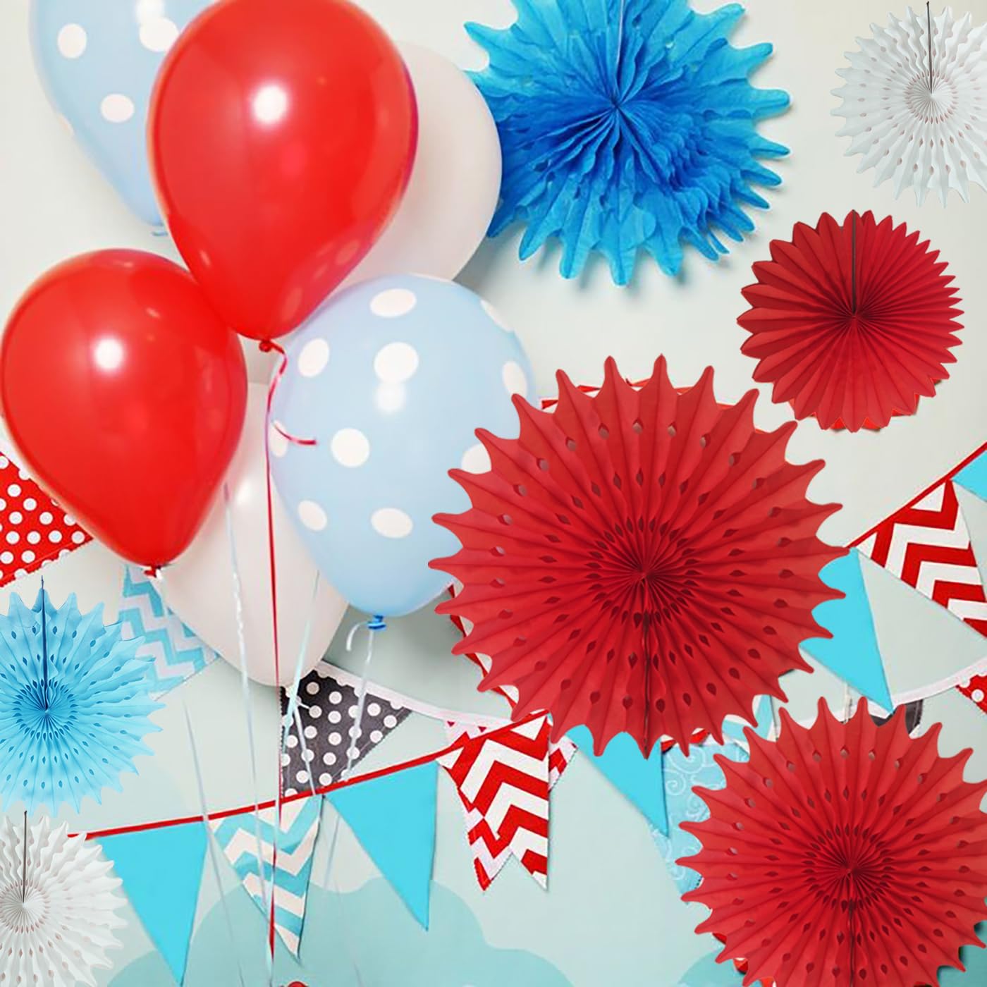 Qian's Party Dr. Seuss Cat in the Hat Birthday Party Decorations/Thing One and Thing Two Birthday Decorations/Dr Seuss Baby Shower Decorations Turquoise White Red HAPPY BIRTHDAY BANNER /