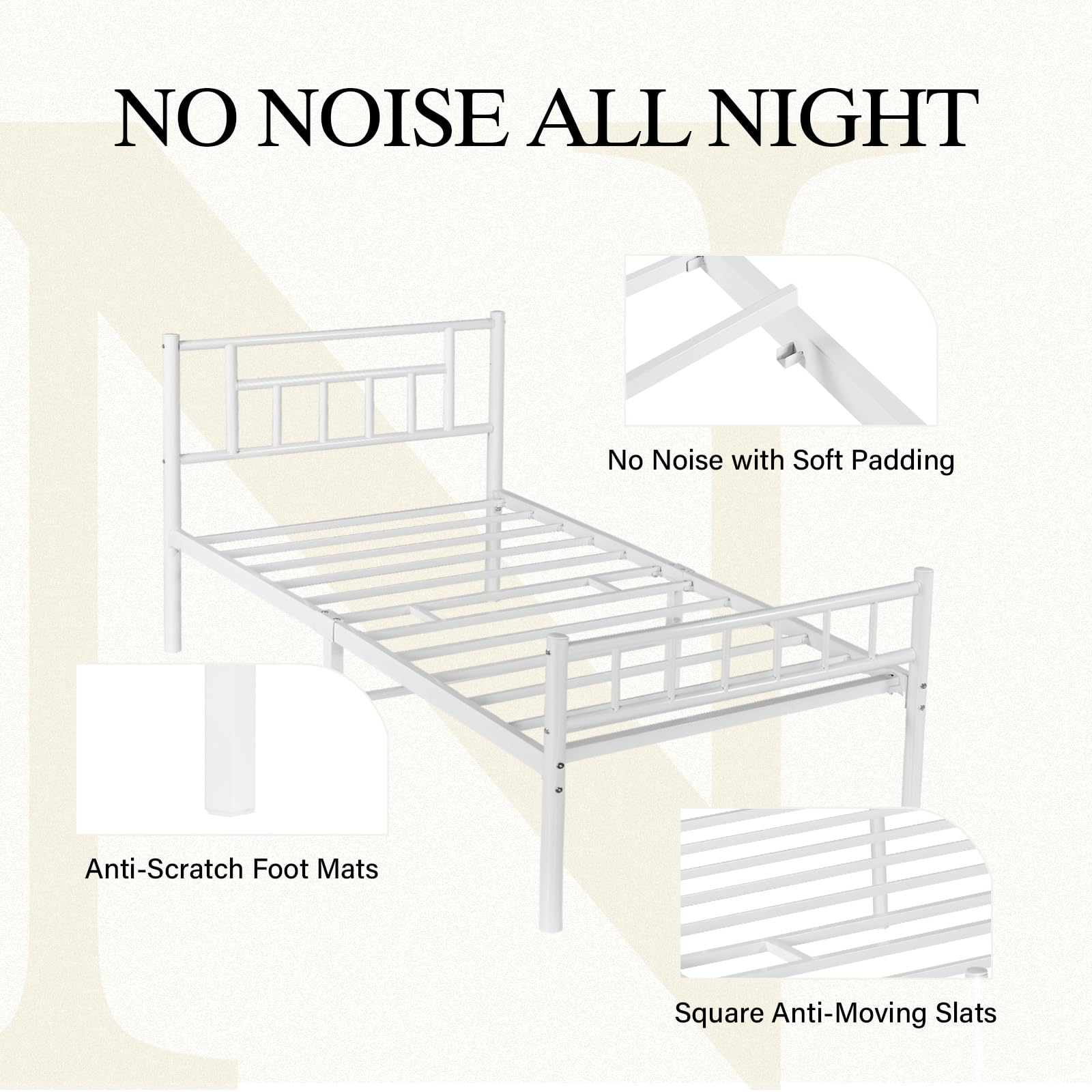 HOMBCK Twin Bed Frame with Headboard & Footboard, Twin Platform Bed Frame with 14 Inch Under-Bed Storage, Heavy Duty Slat Support, No Box Spring Needed, Easy Assembly/White