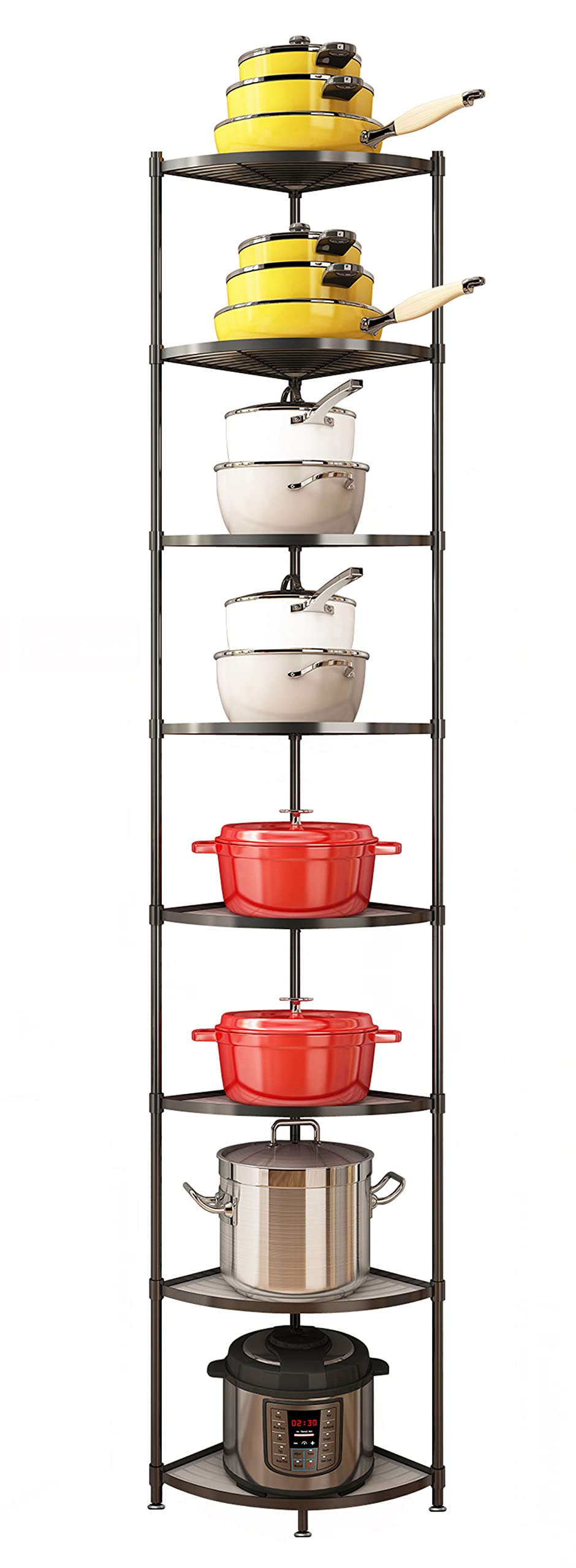 ZIGAMA 8-Tier Kitchen Pot Rack, Cookware Stand Storage Organizer ,Multi-Layer Corner Shelf Stand Metal Shelves for Kitchen
