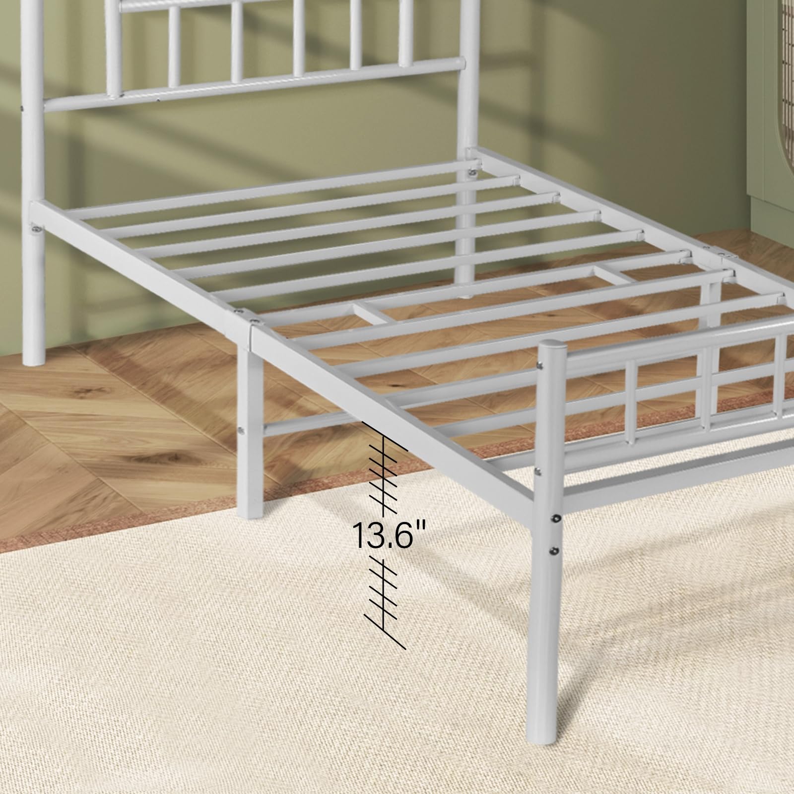 HOMBCK Twin Bed Frame with Headboard & Footboard, Twin Platform Bed Frame with 14 Inch Under-Bed Storage, Heavy Duty Slat Support, No Box Spring Needed, Easy Assembly/White
