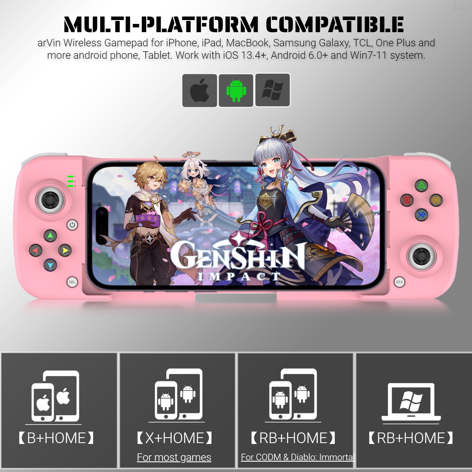 arVin Mobile Game Controller for Samsung Galaxy S23/S22/S21 Ultra, TCL, Tablet, Android Wireless Gamepad for iPhone 15/14/13/12, iOS, iPad, MacBook, PC Gaming Joystick with Back Button, Direct Play