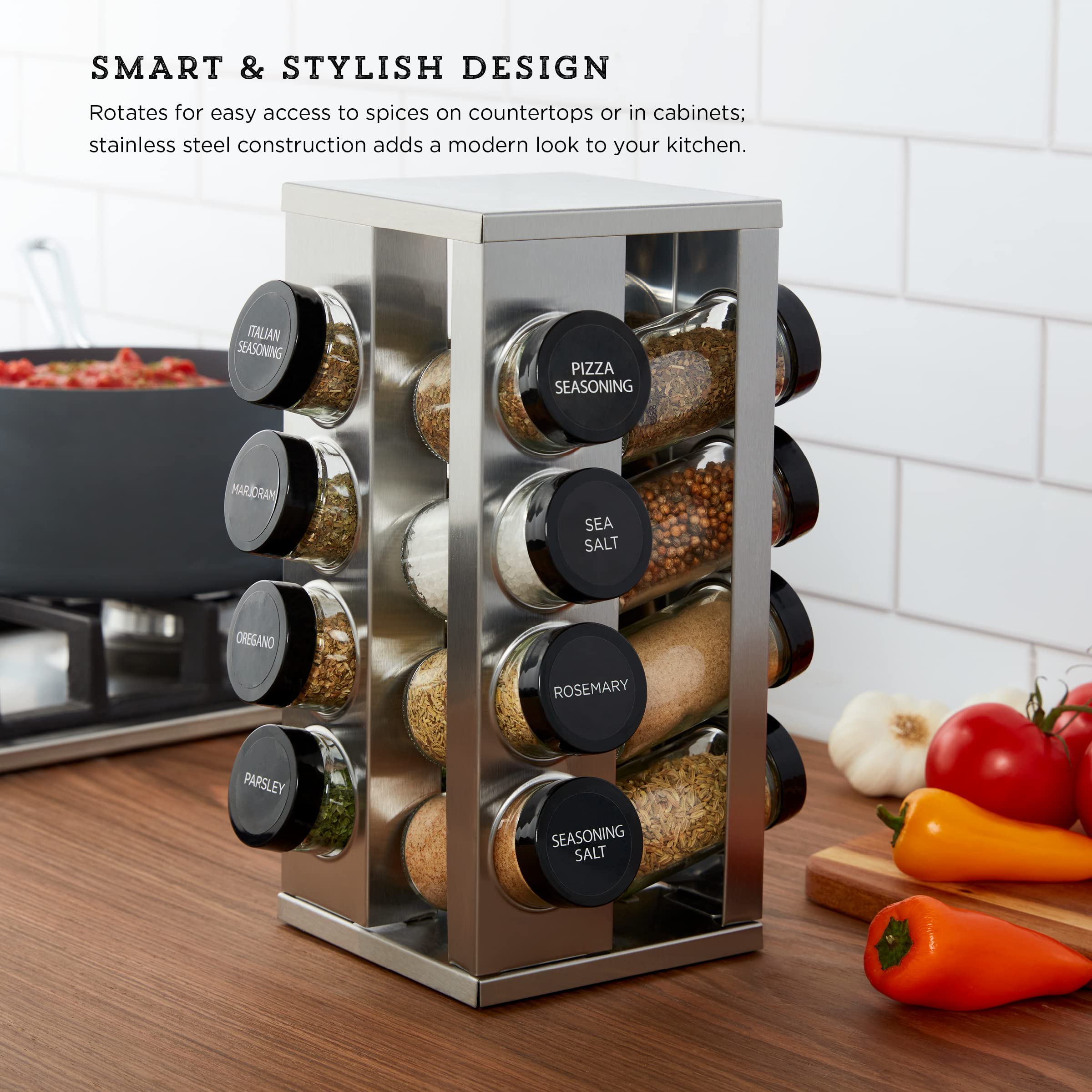 Kamenstein Heritage 16-Jar Revolving Countertop Spice Rack Organizer with Free Spice Refills for 5 Years
