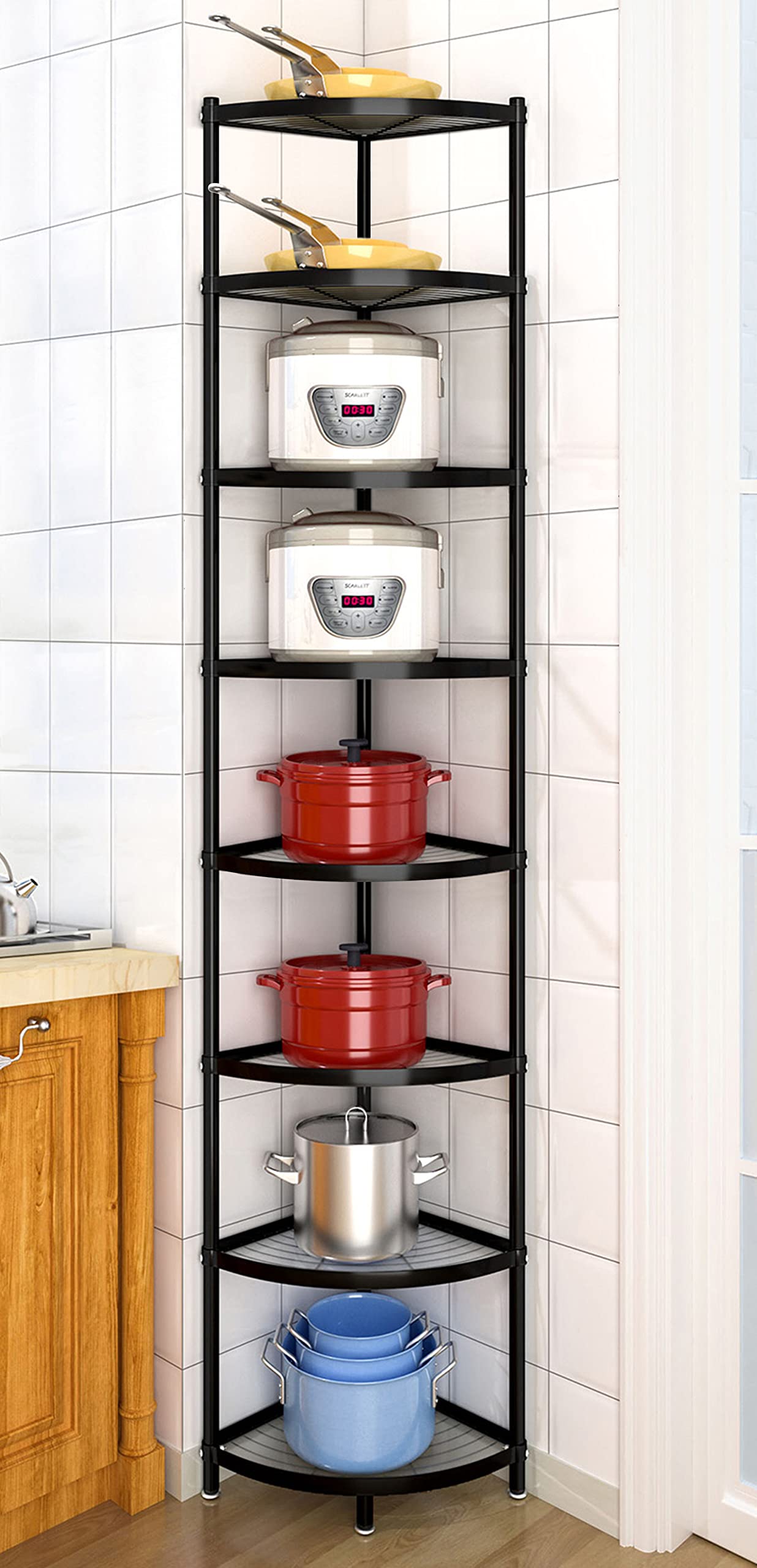 ZIGAMA 8-Tier Kitchen Pot Rack, Cookware Stand Storage Organizer ,Multi-Layer Corner Shelf Stand Metal Shelves for Kitchen