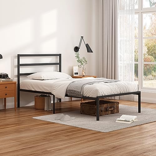 Closadin Twin Size Platform Bed Frame with Headboard,Sturdy Heavy Duty Metal Slats Support for Mattress,No Box Spring Needed,Easy to Assemble,Black