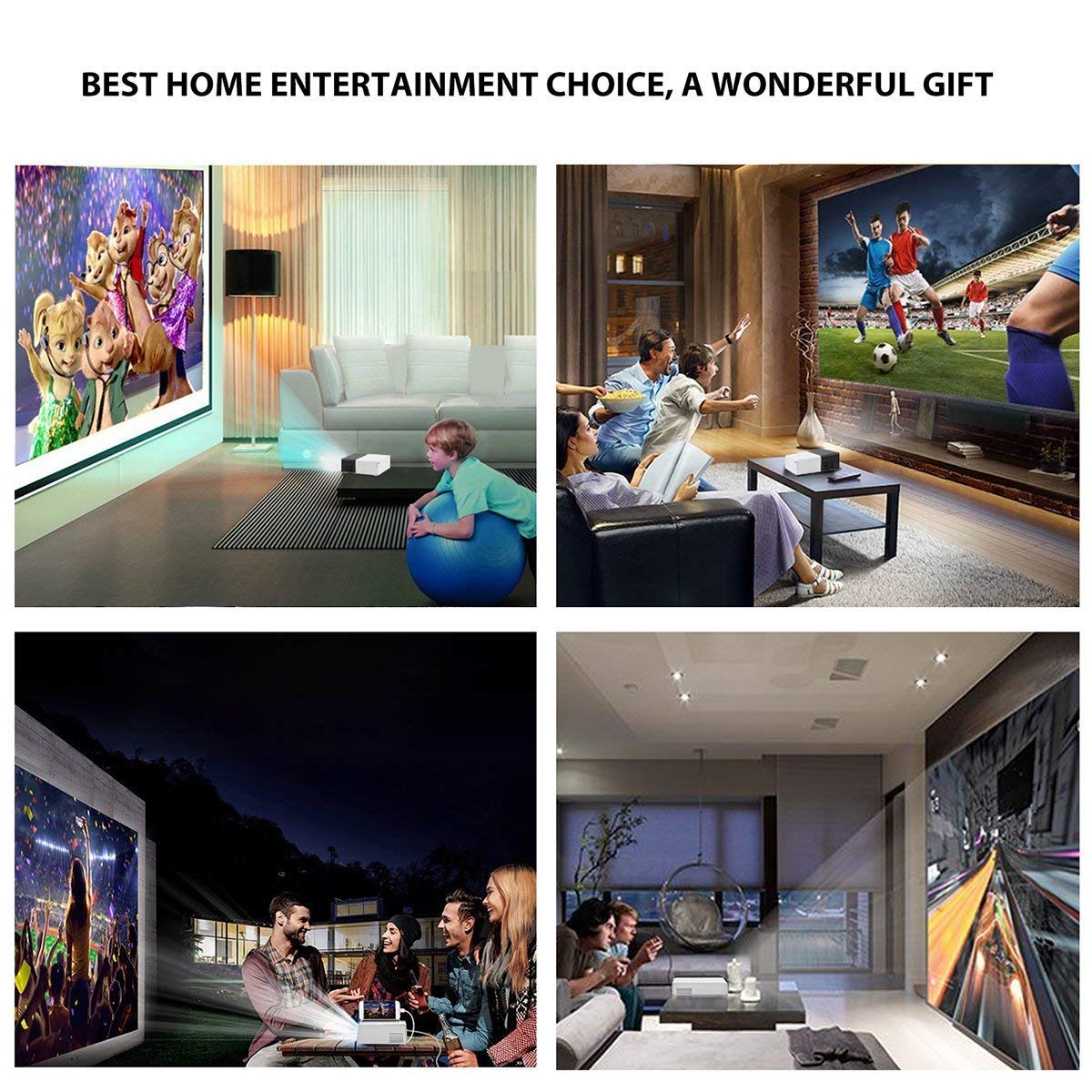 Mini Projector Portable 1080P LED Video Projector Home Cinema Theater Movie projectors Support Laptop PC Smartphone HDMI Input Great Gift Pocket Projector for Party and Camping(Black)