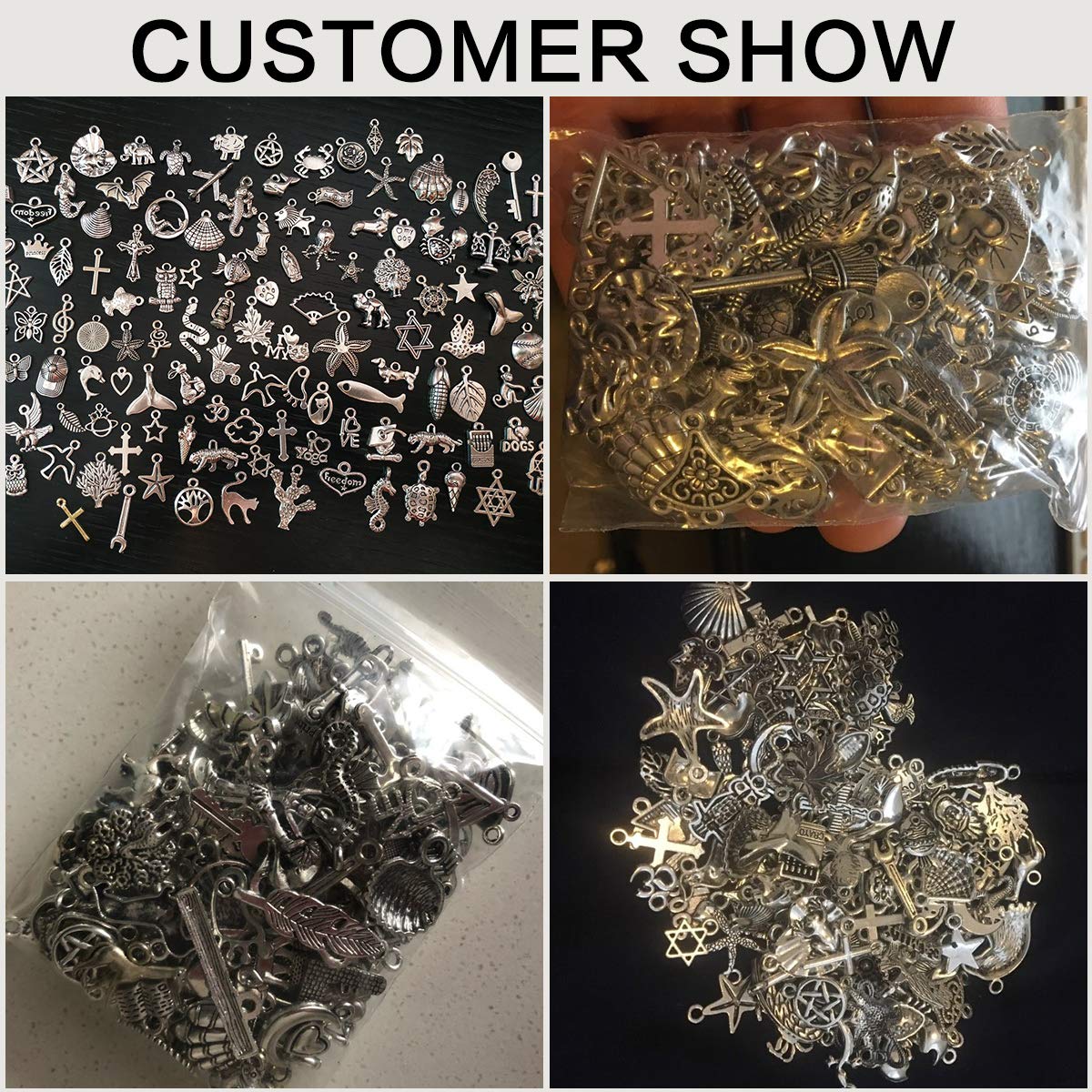 YUEAON 300pcs bulk lots charms for jewelry making supplies kit craft accessories bracelet necklace pendant earring keychain tibetan silver wholesale