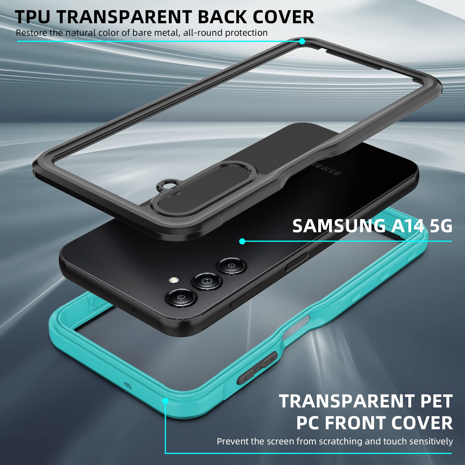 for Samsung Galaxy A14 5G Phone Case, Waterproof Case with Built-in Screen Protector & Cell Phone Ring Holder, Full Body Shockproof Rugged Heavy Duty Protection Cover for Samsung A14 5G Blue
