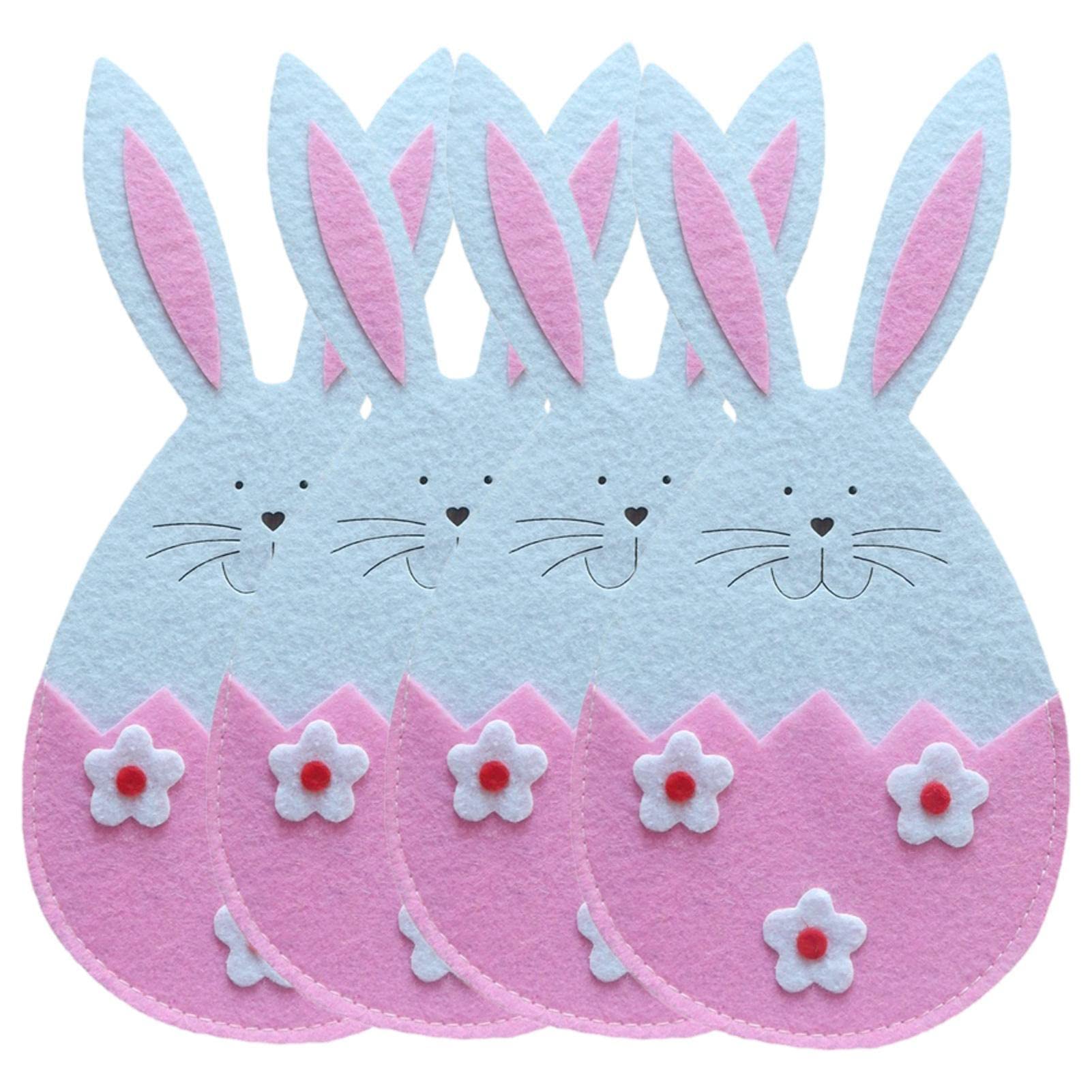 Easter Silverware Bags - Easter Bunny Felt Kitchen Utensil Holder - 4pcs/Set Kitchen Utensil and Flatware Organizers Supplies Easter Cutlery Holders for Party Dinner