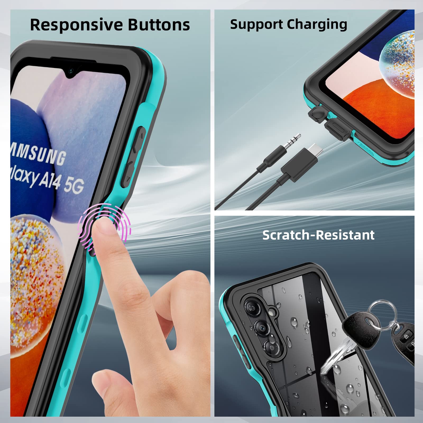 for Samsung Galaxy A14 5G Phone Case, Waterproof Case with Built-in Screen Protector & Cell Phone Ring Holder, Full Body Shockproof Rugged Heavy Duty Protection Cover for Samsung A14 5G Blue