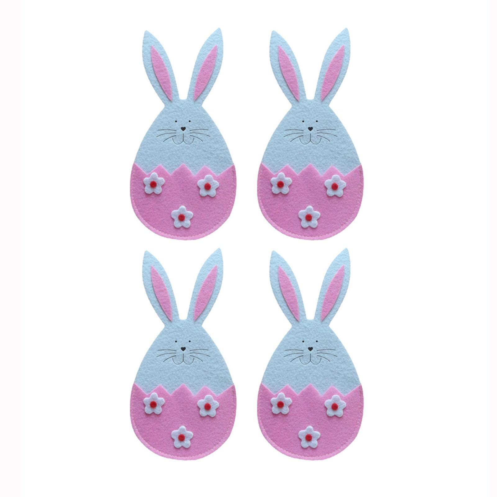 Easter Silverware Bags - Easter Bunny Felt Kitchen Utensil Holder - 4pcs/Set Kitchen Utensil and Flatware Organizers Supplies Easter Cutlery Holders for Party Dinner
