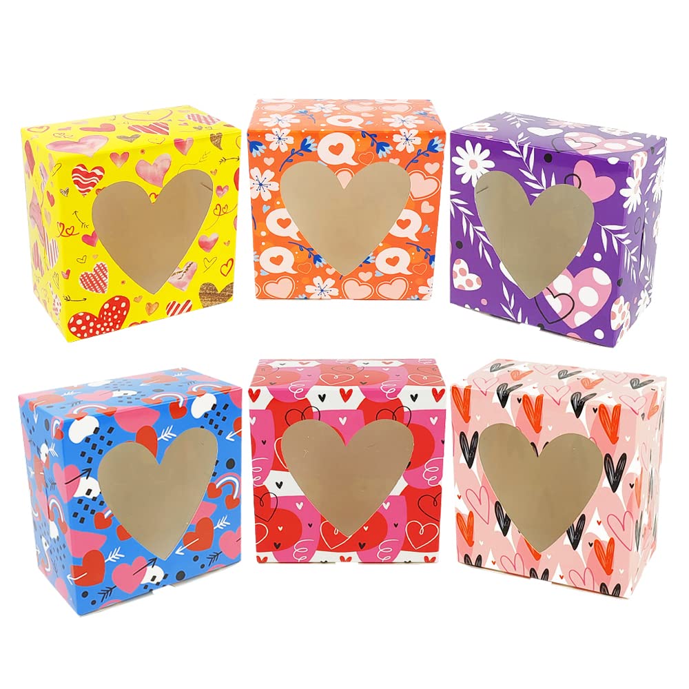 24 Valentines Day Boxes, Heart-shaped Transparent Window Gift Box, Premium Valentines Day Treat Boxes for Kids & Perfect for Holiday Pastries Doughnut and Cookie Boxes, Brownies, Cupcake, Gift Giving