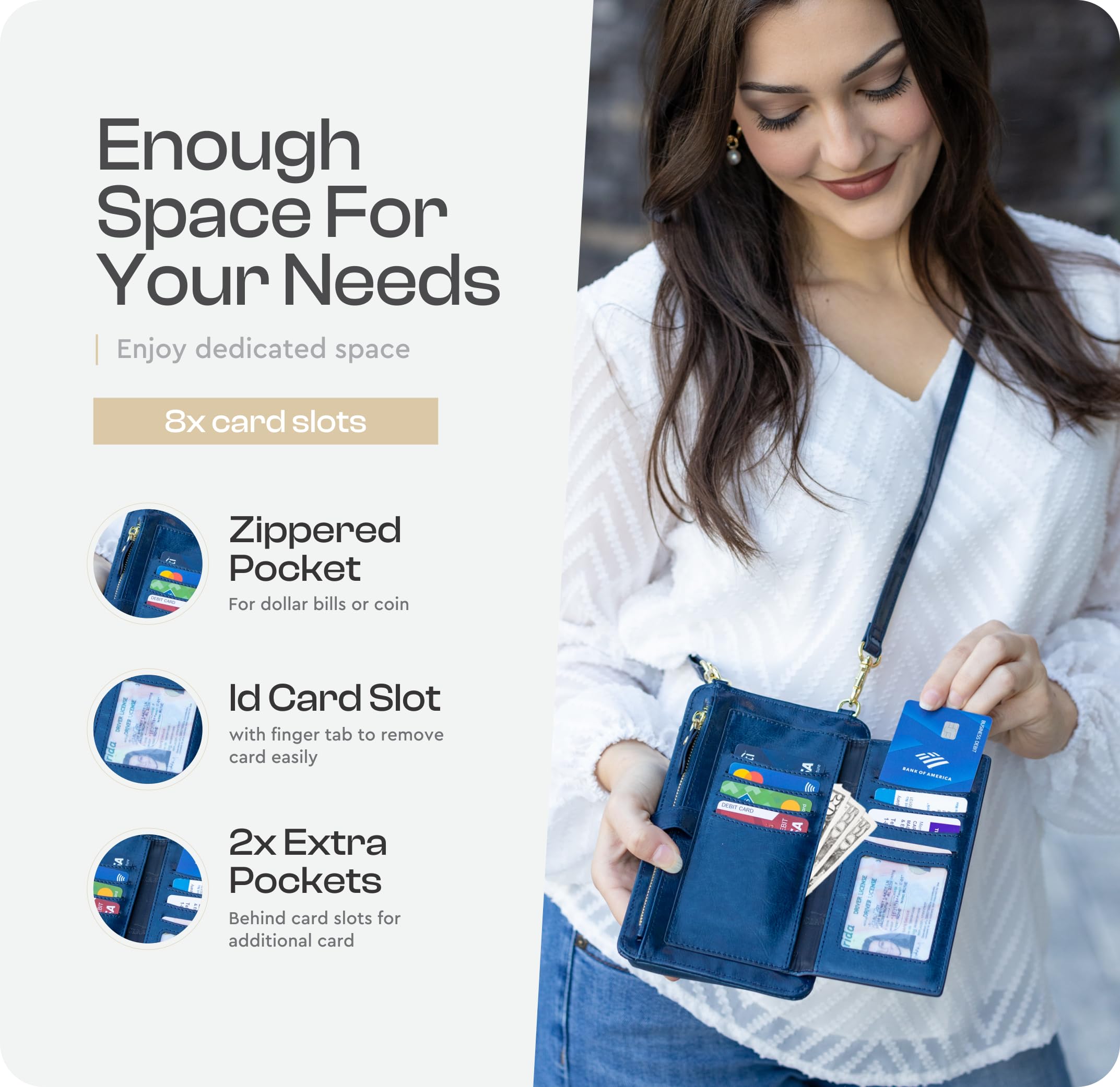 Claasico Womens Crossbody Wallet & Phone Case | iPhone/Samsung/LG Magnet Cell Pouch & Handbag