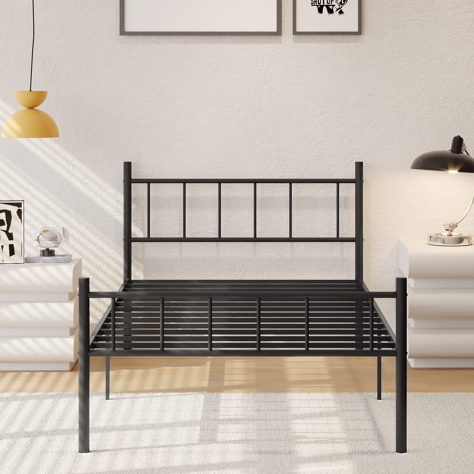 zunatu Classic Metal Bed Frame Platform Mattress Foundation with Classic Style Iron-Art Headboard/Footboard/Under Bed Storage/No Box Spring Needed/Twin XL Size Black