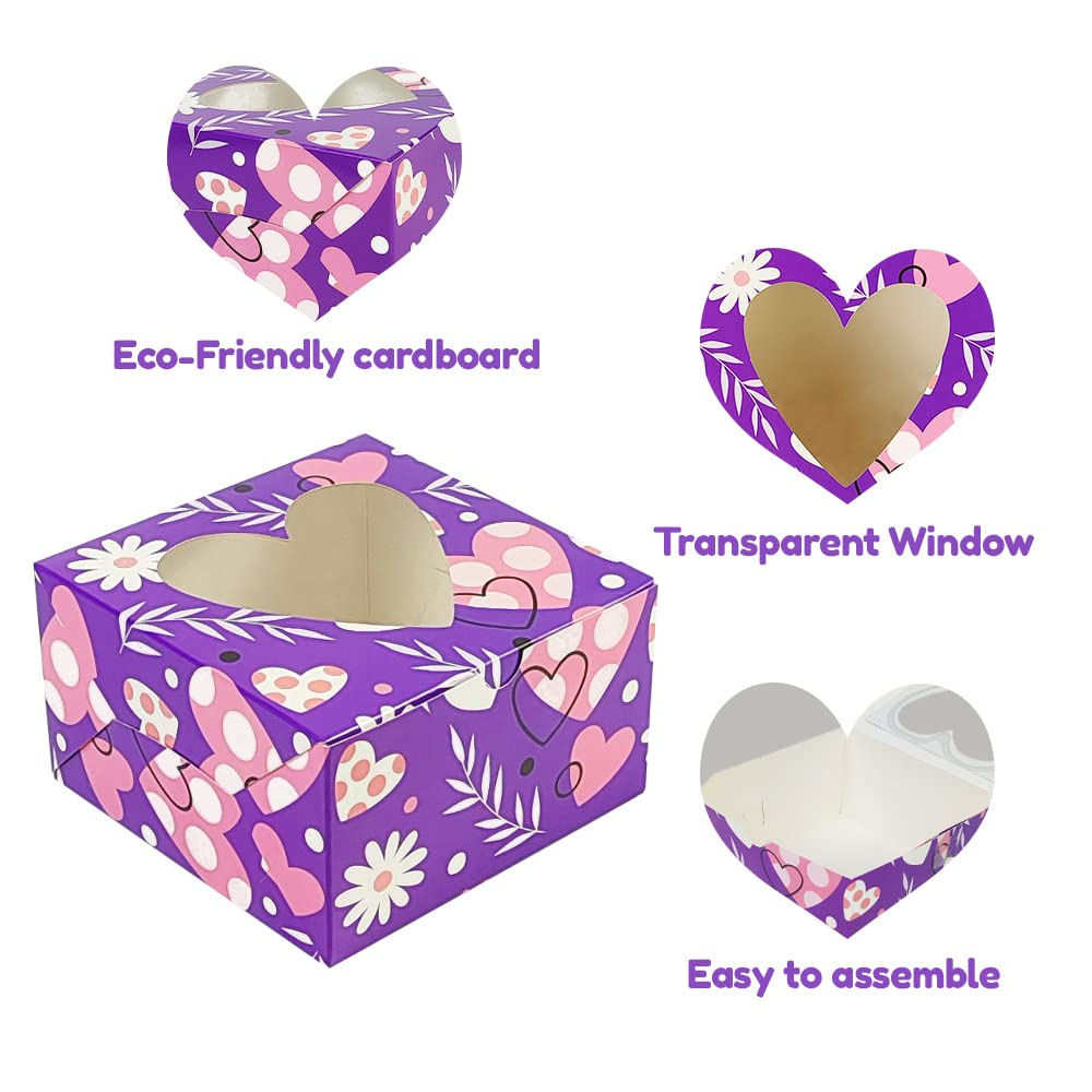 24 Valentines Day Boxes, Heart-shaped Transparent Window Gift Box, Premium Valentines Day Treat Boxes for Kids & Perfect for Holiday Pastries Doughnut and Cookie Boxes, Brownies, Cupcake, Gift Giving