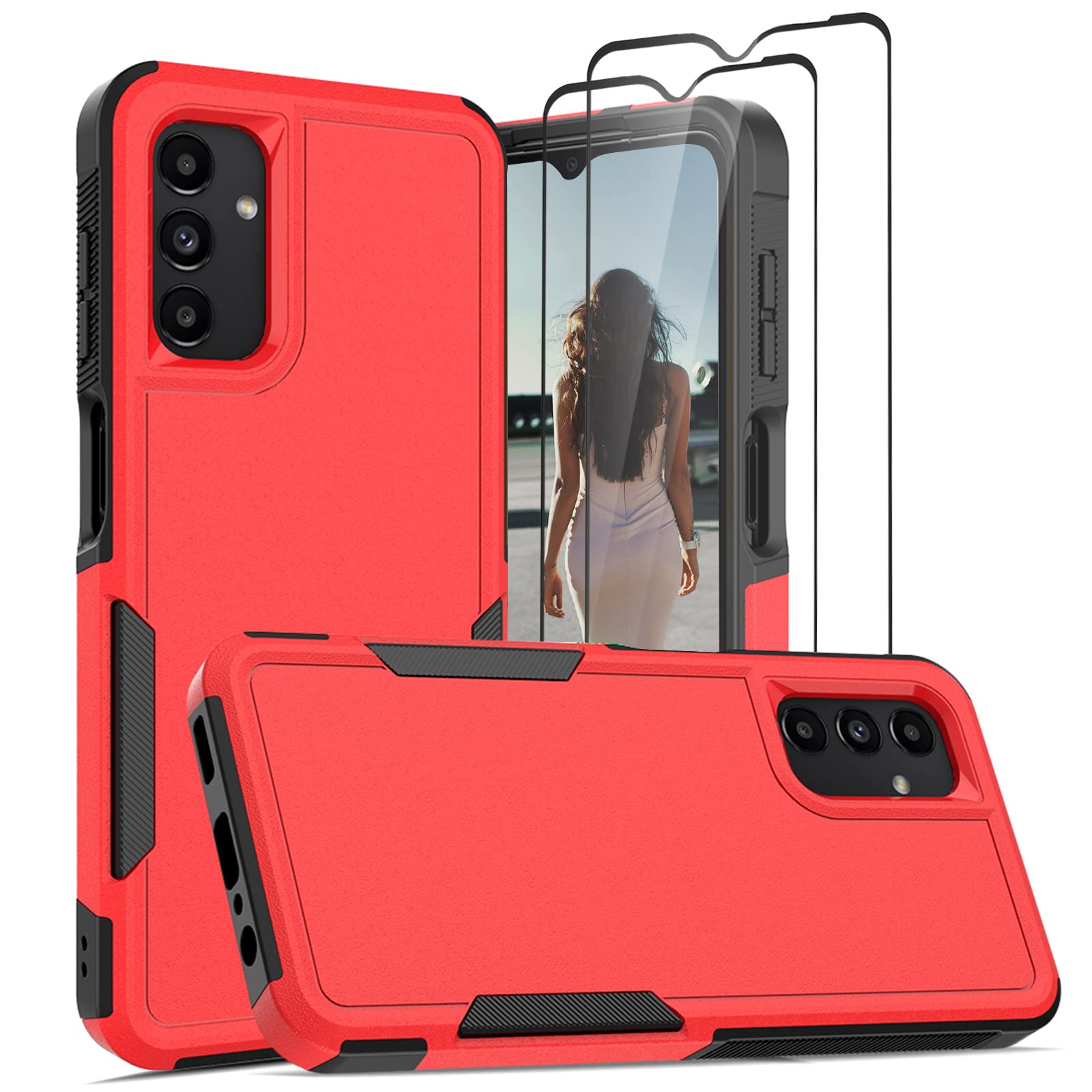 Jeylly for Samsung Galaxy A04S Case, Samsung A13 5G Case Military Grade Drop Protection Soft TPU Matte Hard Back, Heavy Duty Shockproof Durable Cell Phone Case for Galaxy A13/A04S, Red