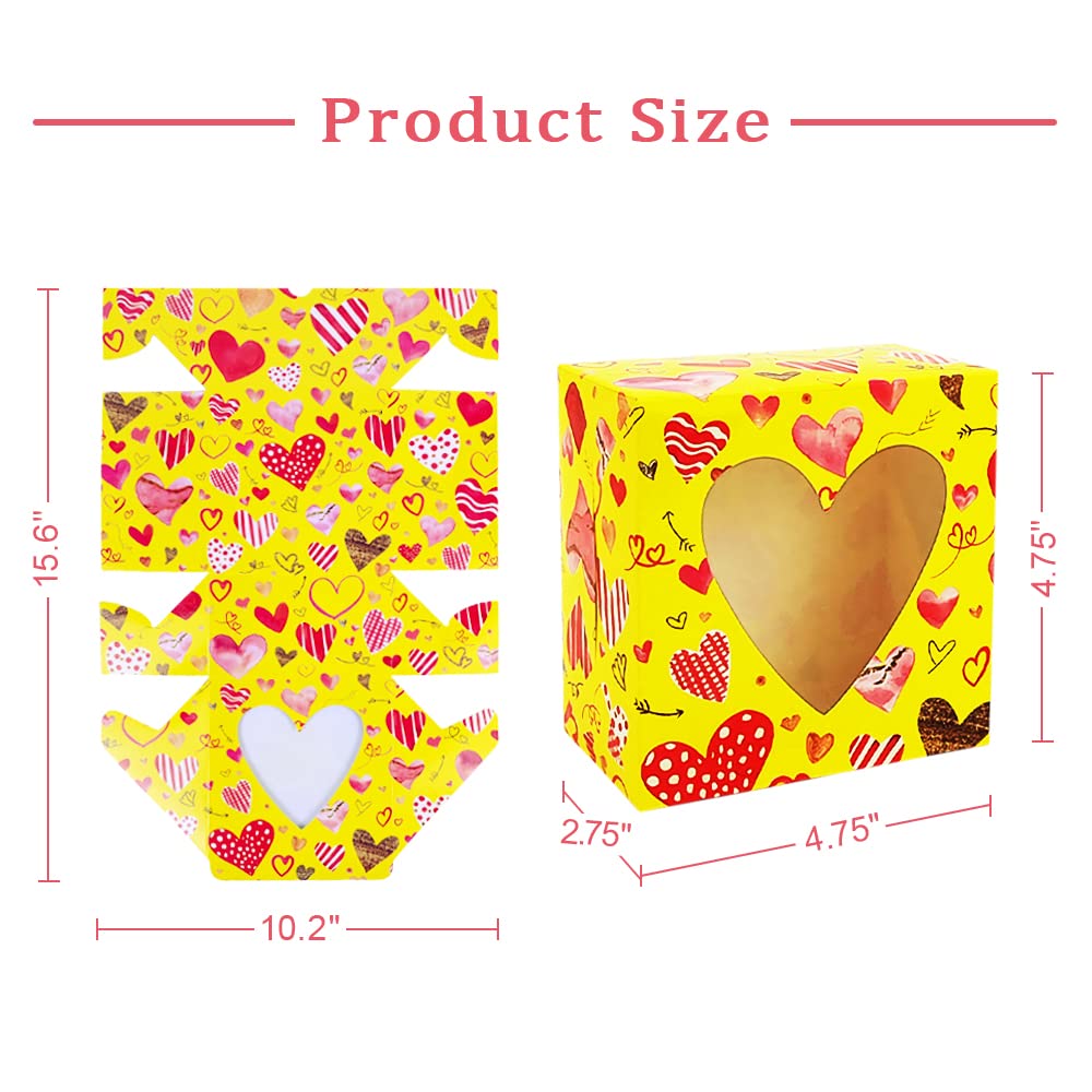 24 Valentines Day Boxes, Heart-shaped Transparent Window Gift Box, Premium Valentines Day Treat Boxes for Kids & Perfect for Holiday Pastries Doughnut and Cookie Boxes, Brownies, Cupcake, Gift Giving