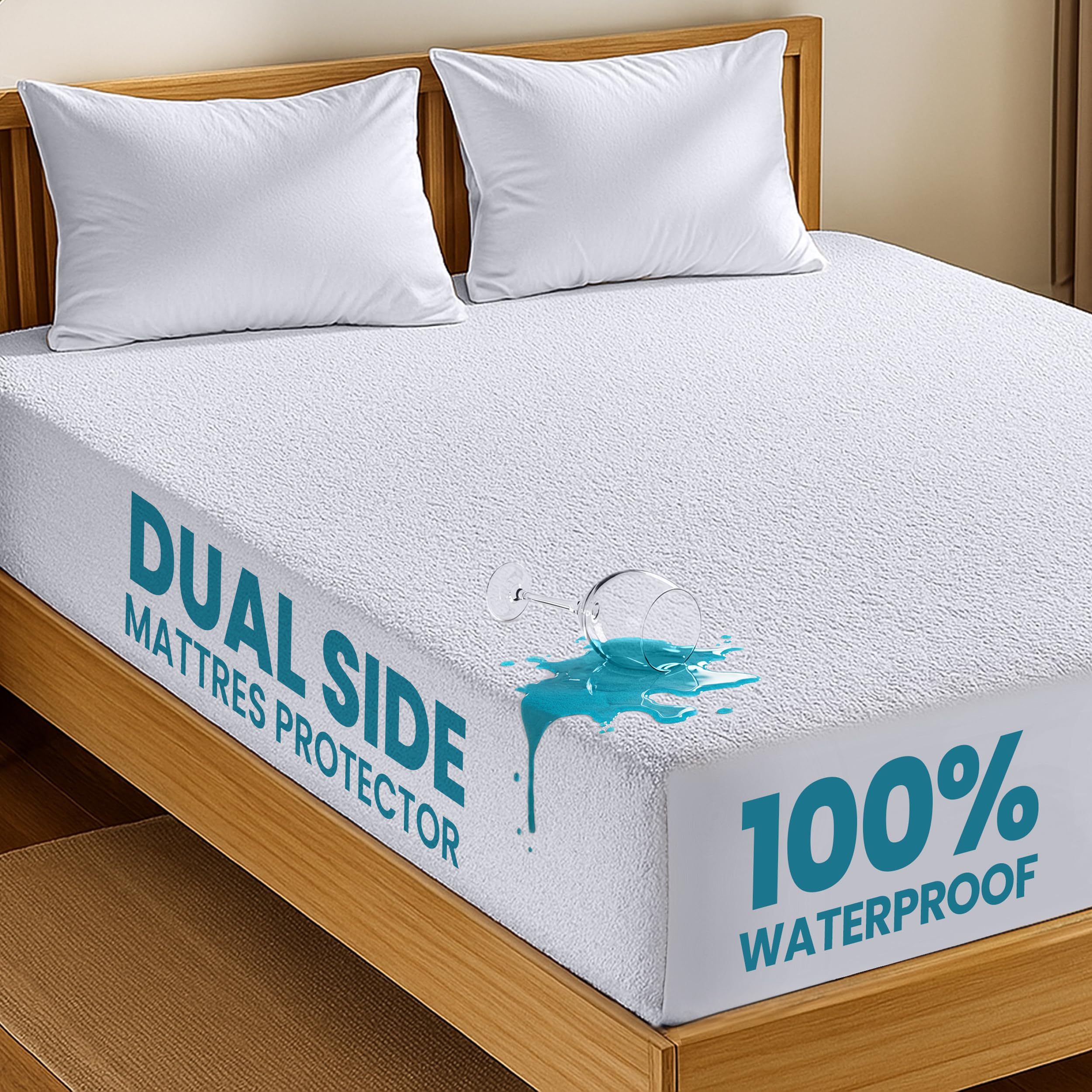 Utopia Bedding Waterproof Bamboo Mattress Protector (Queen) – Stretches up to 17 Inches Deep – 5 Sided Mattress Cover – Soft & Breathable Fitted Style