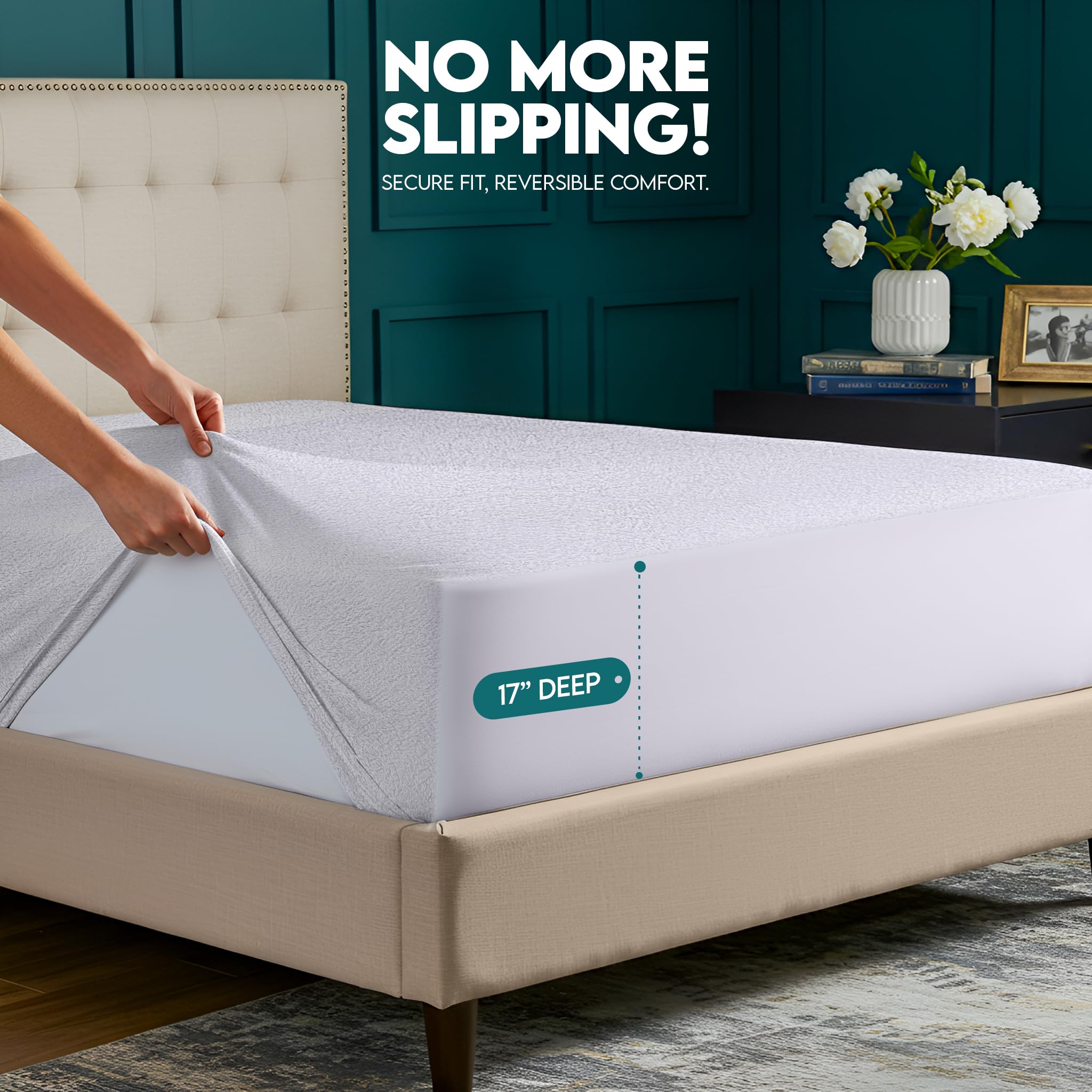 Utopia Bedding Waterproof Bamboo Mattress Protector (Queen) – Stretches up to 17 Inches Deep – 5 Sided Mattress Cover – Soft & Breathable Fitted Style