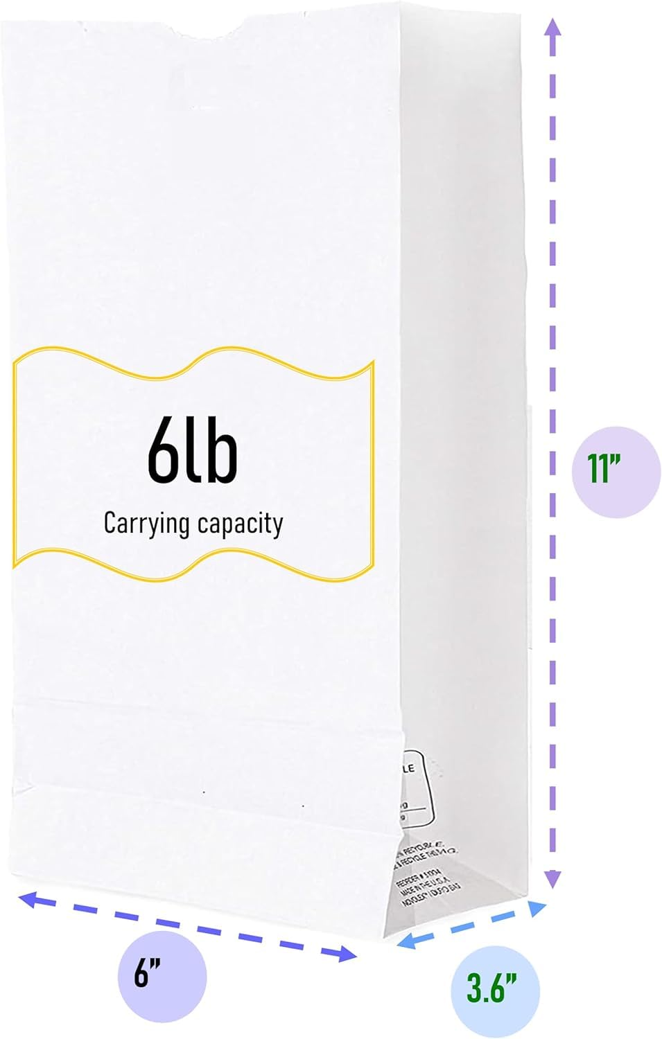 6lb White Rainbow Paper Bags 500 Count (5 x 100 Packs)