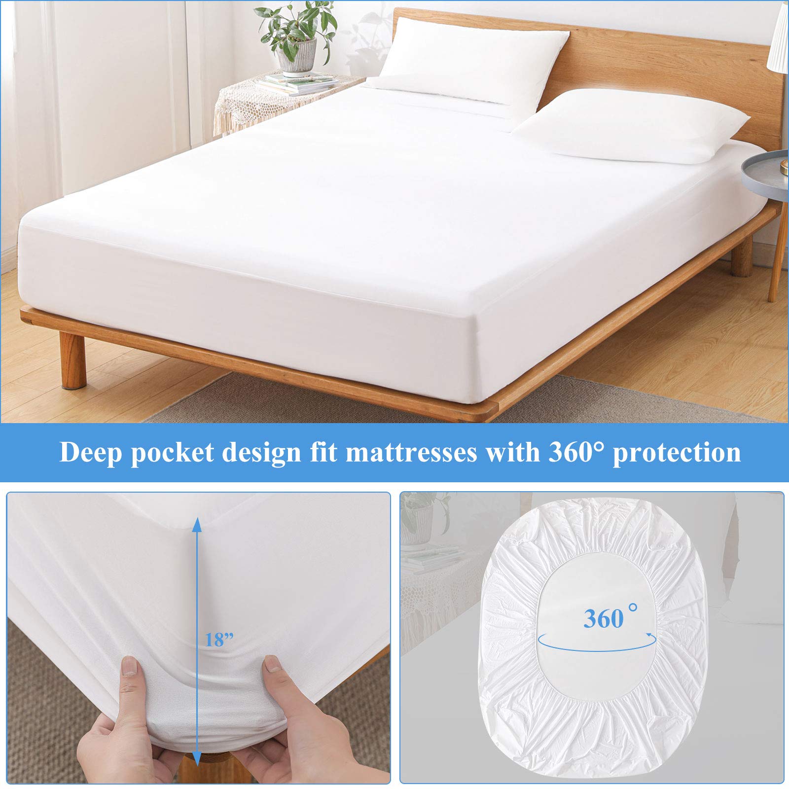 2 Pack Twin Size Premium Waterproof Mattress Protector, Soft Breathable Mattress Pad Cover, Noiseless Waterproof Bed Cover - Stretch to 21" Fitted Deep Pocket Mattress Protection Cover