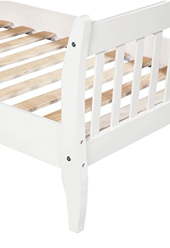Merax Twin Bed Frames, Twin Platform Bed with Headboard and Footboard, Wood Twin Bed Frame with Slat Supports for Kids Girls Boys, No Box Spring Needed,White