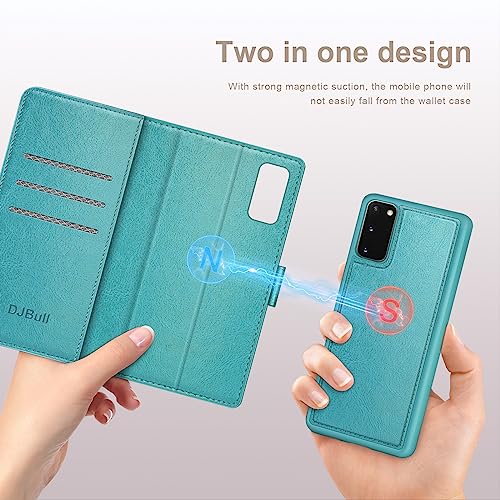 DJBull 2-in-1 Detachable for Samsung Galaxy S20+/S20 Plus 6.7 inch case with Credit Card Holder【RFID Blocking】,Flip Folio Book PU Leather Protective Cover Women Men for S20 Plus Phone case Blue Green